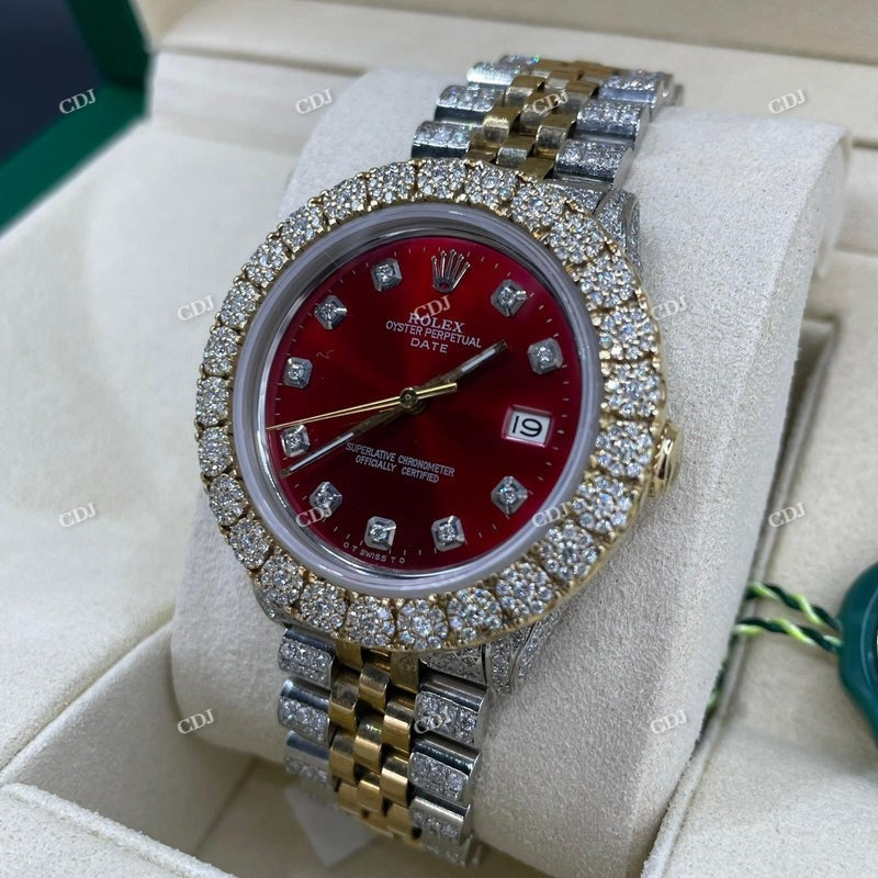 Red Dial Rolex Moissanite Watch For Men – customdiamjewel