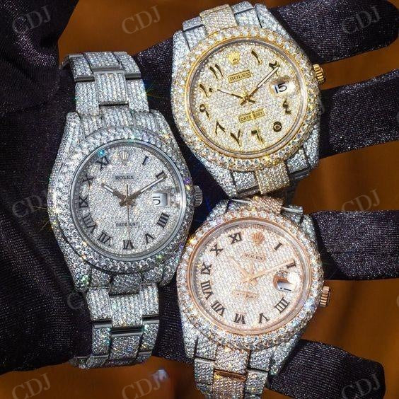Full Iced Out Natural Diamond Studded Rolex Men's Wrist Watch With ...