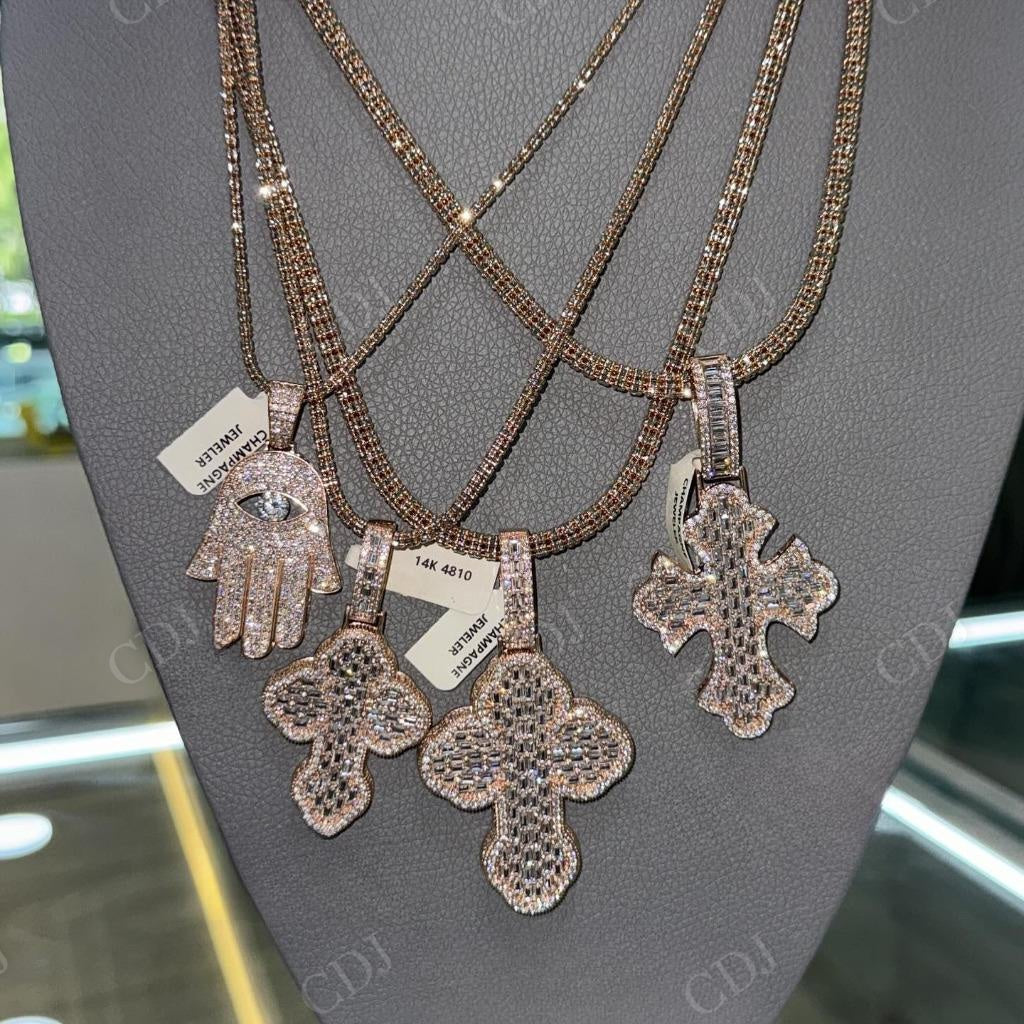 Baguette Diamond Rose Gold Hansa Cross Pendant – customdiamjewel