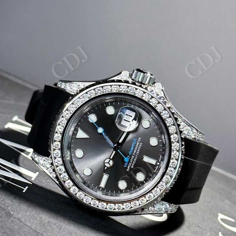 Black Strap Custom Diamond Rolex Watch – customdiamjewel