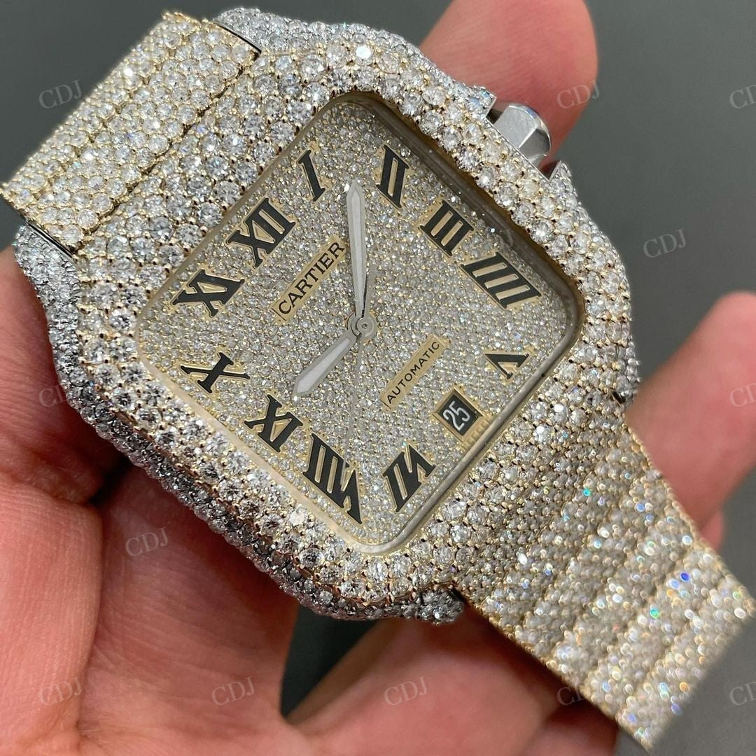 Handmade Fully Iced Out Diamond Cartier Hip Hop Rapper Moissanite Watch ...