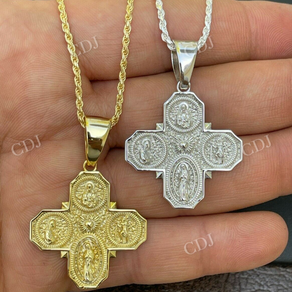 Gold Four 4 Way Catholic Cross Pendant Men's Miraculous Pendant ...