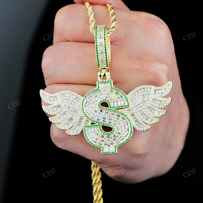 Iced Out Dollar Sign Bling Wing Moissanite Pendant – customdiamjewel