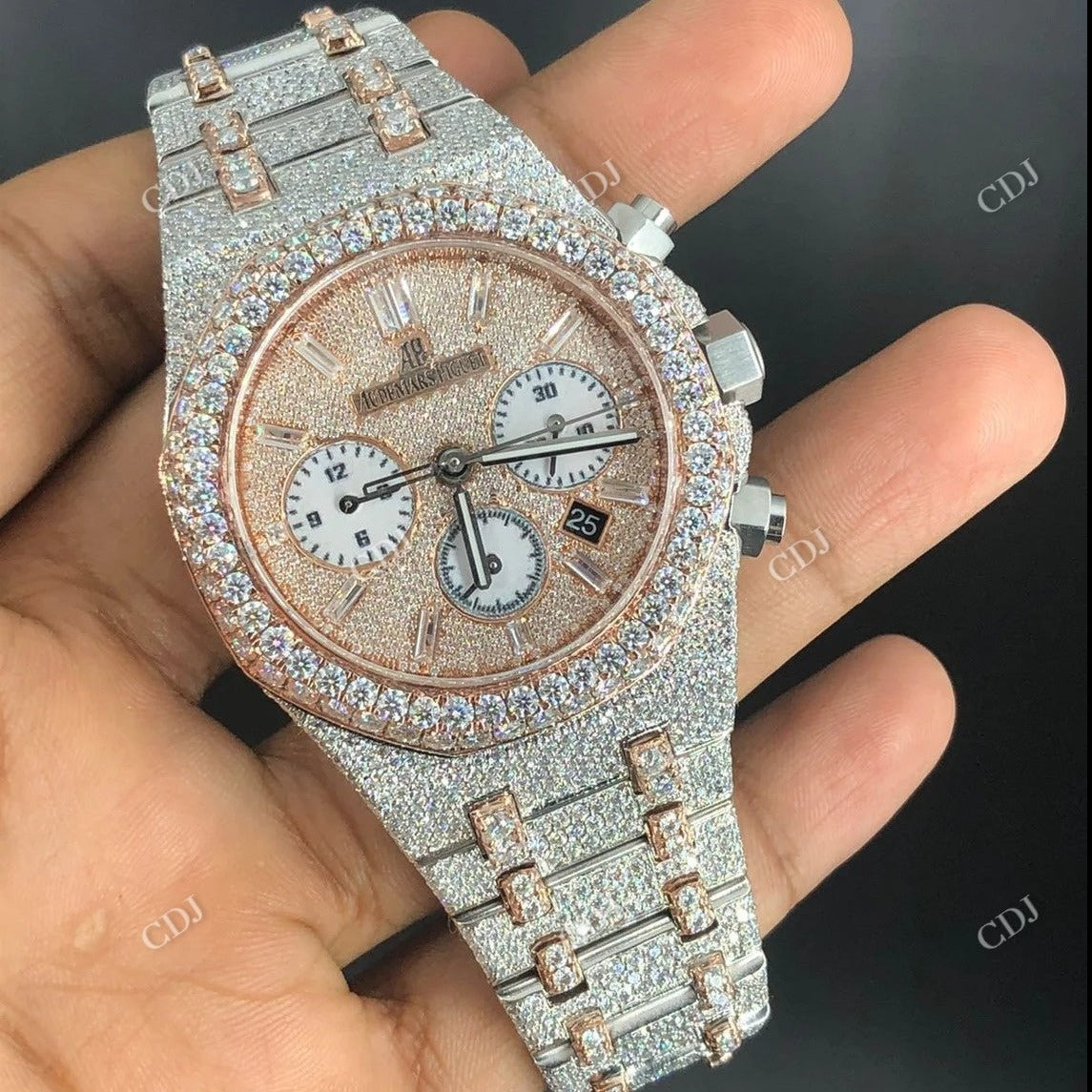 Hand Set Iced out Moissanite AP Chrono Watch – customdiamjewel