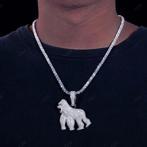 10K Solid White Gold Real Diamond Gorilla Pendant – customdiamjewel
