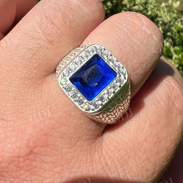 Blue Sapphire Diamond Halo Hip Hop Ring - Exclusive Deal – customdiamjewel