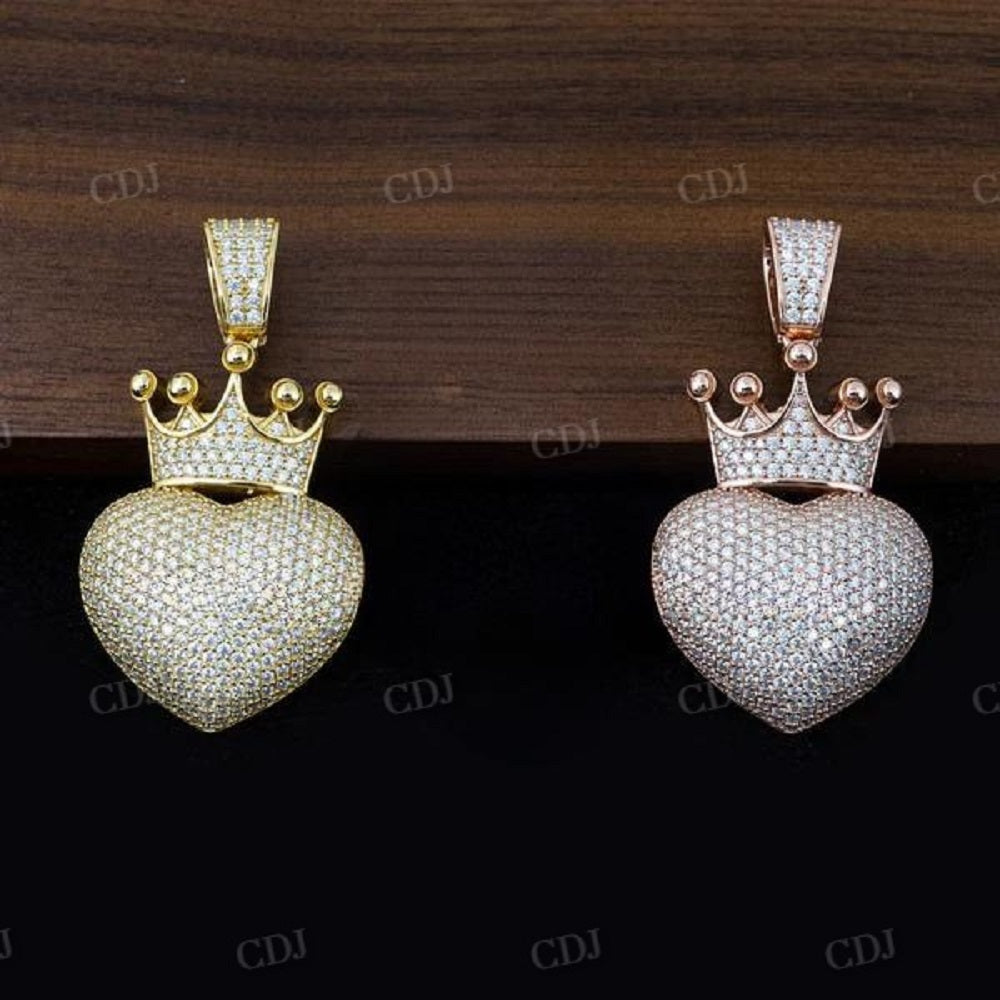 Diamond Iced Out Heart Shape Crown Pendant – customdiamjewel
