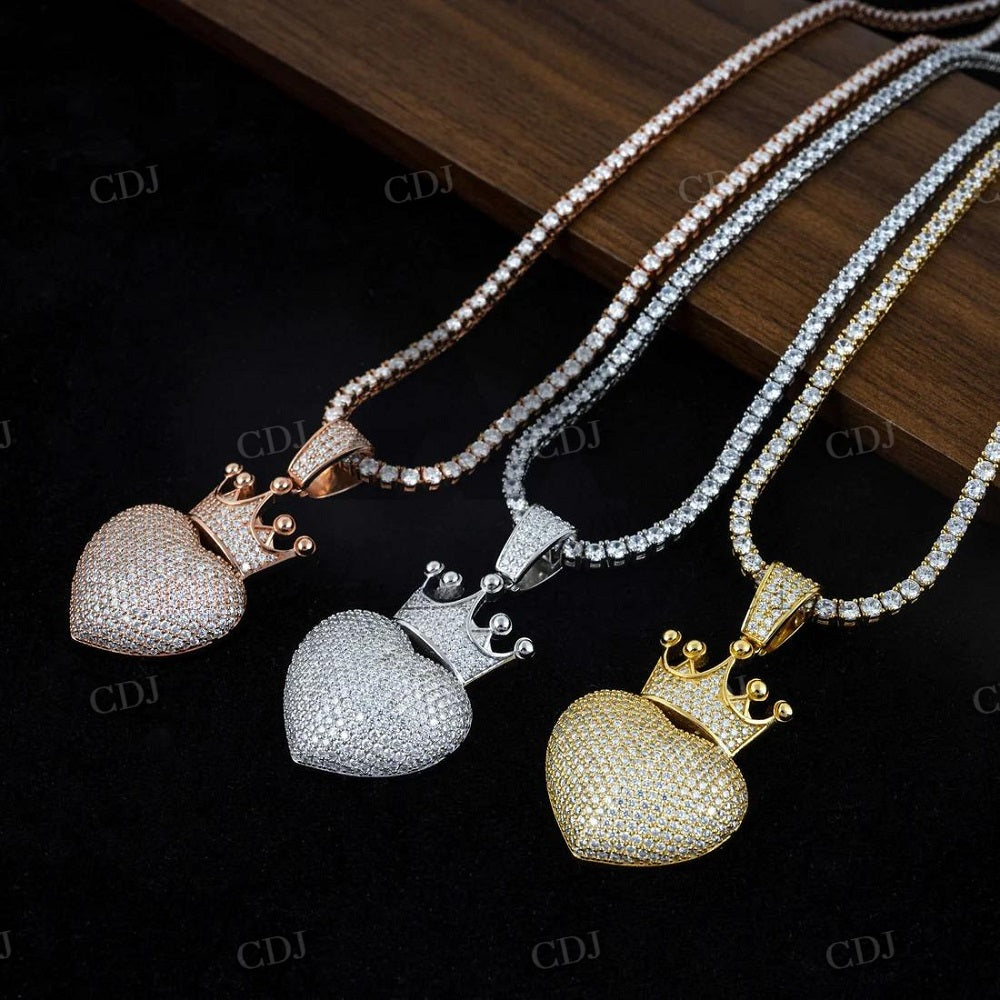 Diamond Iced Out Heart Shape Crown Pendant – customdiamjewel
