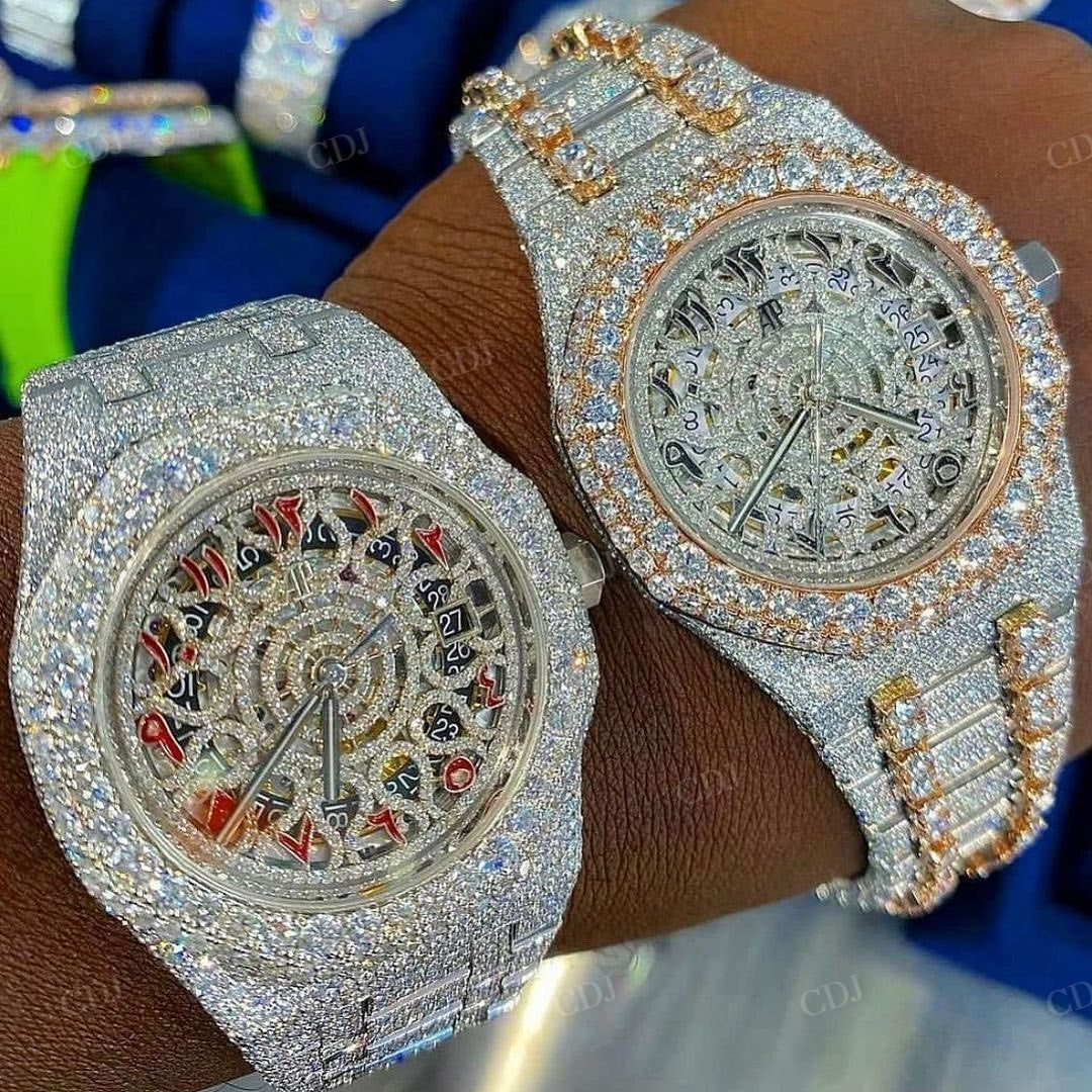 Fully Iced Out Moissanite Diamond AP Skeleton Moidified Luxury Watches ...