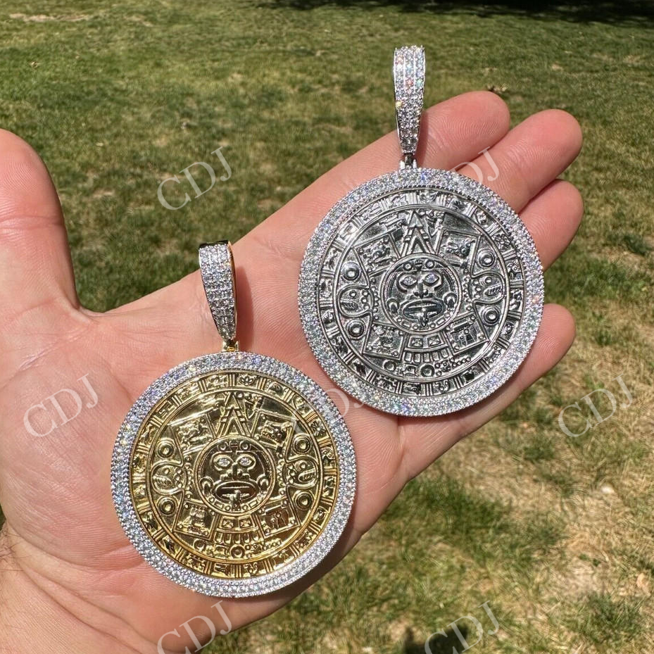 Aztec Calendar Mayan Sun God Silver Pendant - Shop Now – customdiamjewel