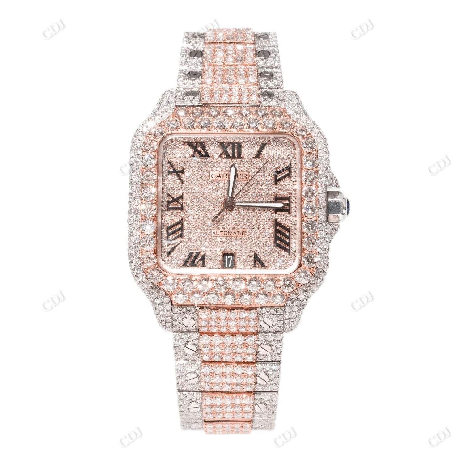 Buy Two Tone Cartier Santos Lab Grown Diamond Watch – customdiamjewel
