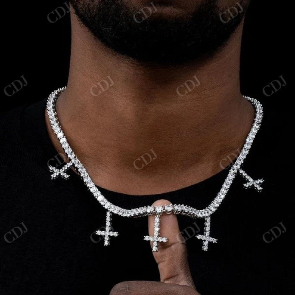 Moissanite Upside Down Cross Tennis Chain Necklace – customdiamjewel