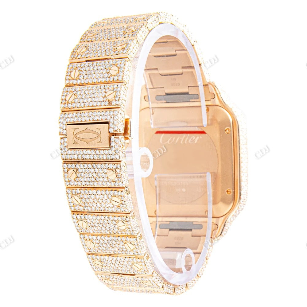 Iced Out Lab Grown Diamond Cartier Santos Watch – customdiamjewel