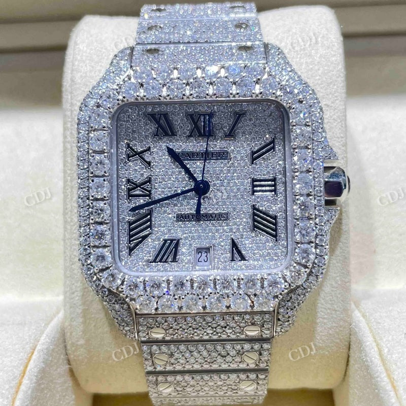 Cartier Santos Fully Iced Out Moissanite Watch – customdiamjewel