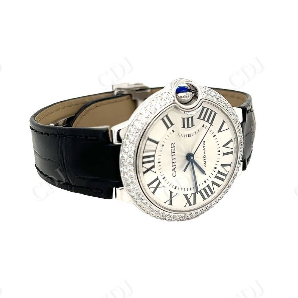 Round Face Cartier Diamond On Bezel Moissanite Watch – customdiamjewel