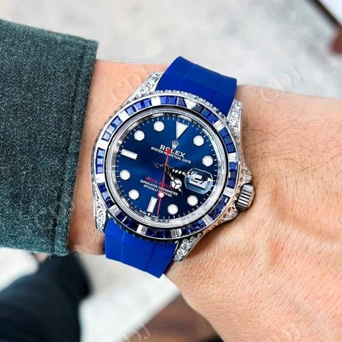 Customized Blue Rubber Belt Men's Rolex Watch – customdiamjewel