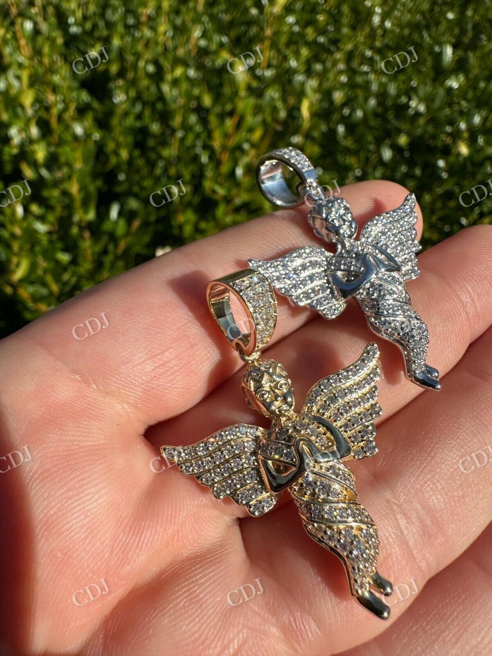 14K Gold Diamond Guardian Angel Cherub Pendant – customdiamjewel