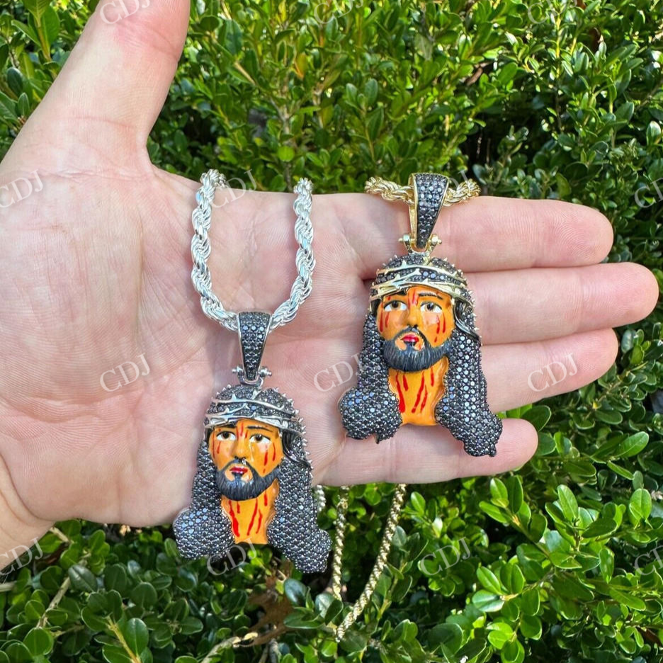 Enamel Jesus Piece Black Diamond Pendant – customdiamjewel