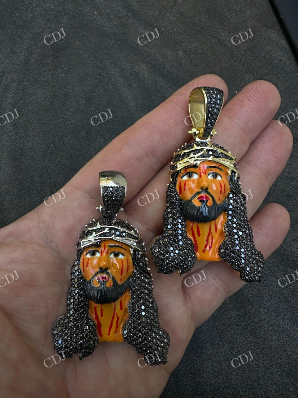 Enamel Jesus Piece Black Diamond Pendant – customdiamjewel