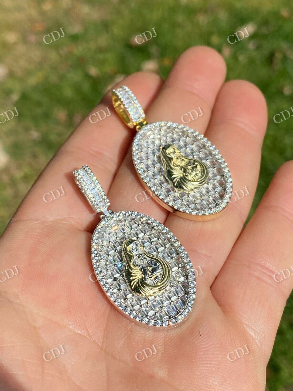 14K Gold Mary Iced Diamond Medallion Pendant - Shop Now! – customdiamjewel