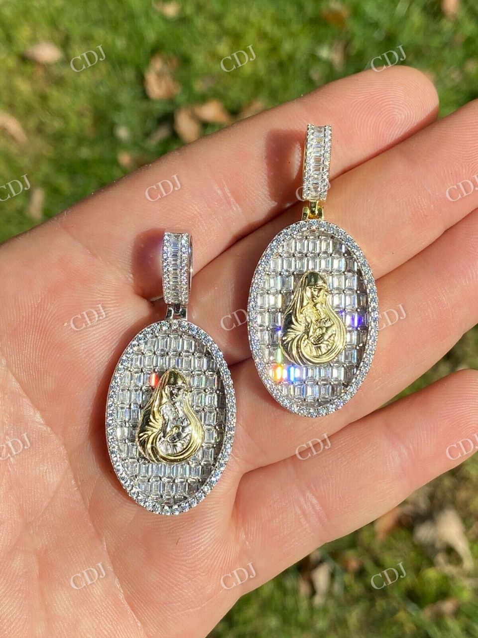 14K Gold Mary Iced Diamond Medallion Pendant - Shop Now! – customdiamjewel
