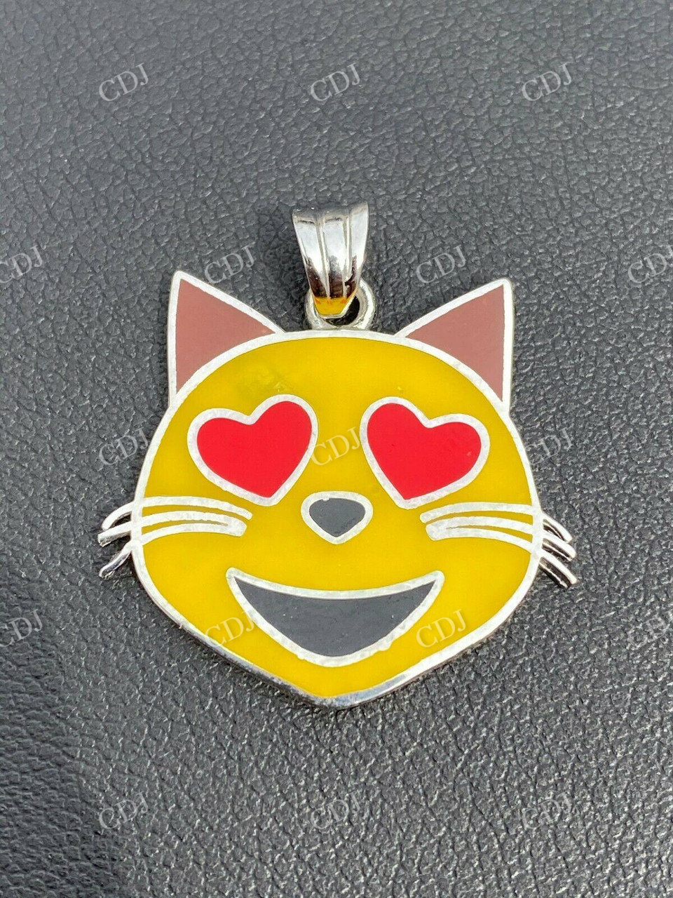925 Sterling Silver Kitty Cat Heart Eyes Emoji Pendant – customdiamjewel