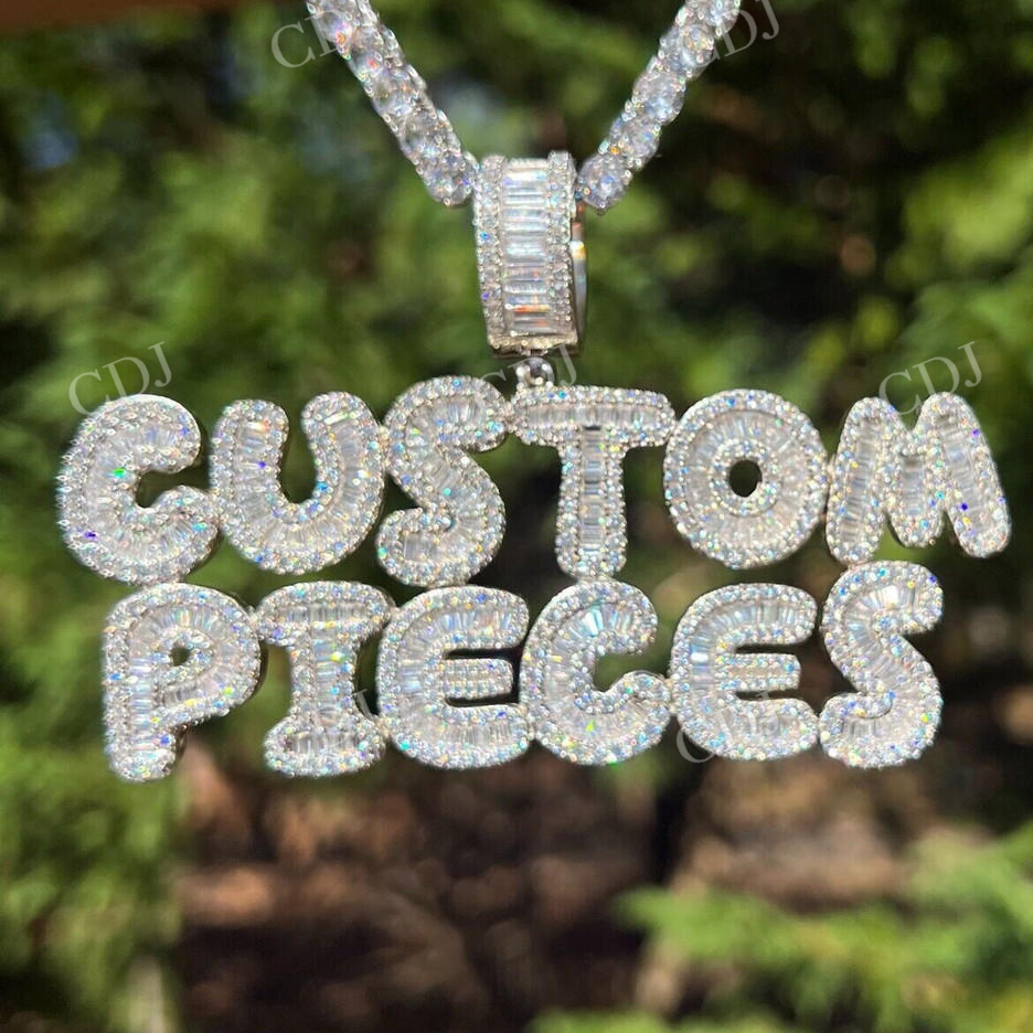 Custom Baguette Diamond Bubble Letter Pendant – customdiamjewel