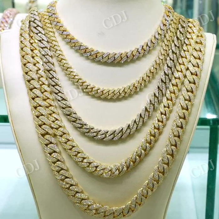 Round VVS Moissanite Miami Cuban Chain Fully Iced Out Chain ...